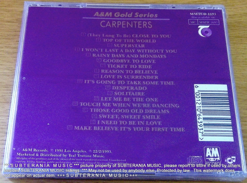 CARPENTERS A&M Gold Series – Carpenters - Subterania