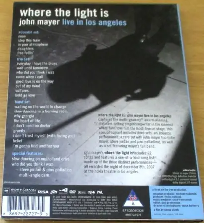 JOHN MAYER Where the Light Is Live in Los Angeles DVD - Subterania