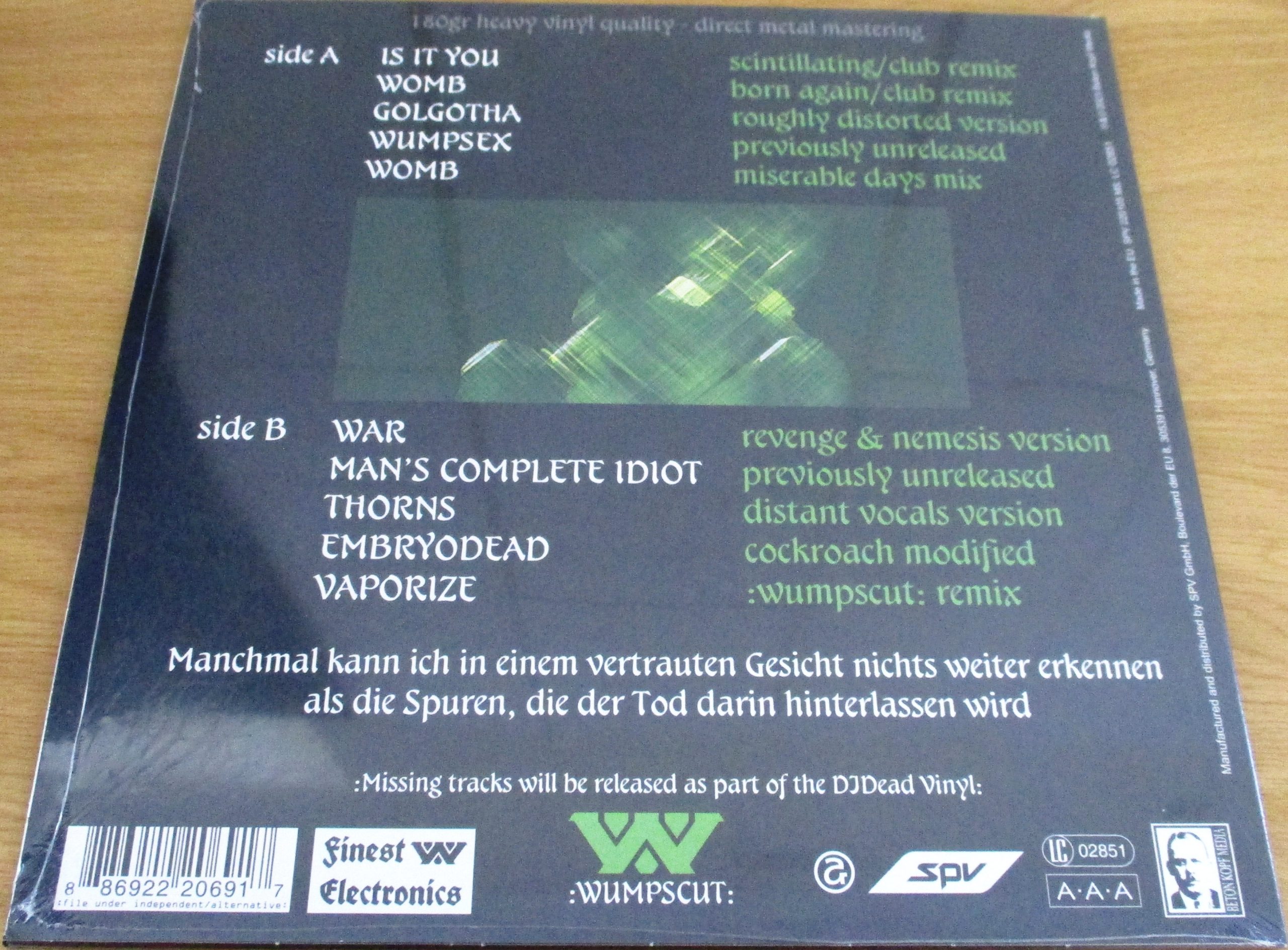WUMPSCUT Born Again GREEN TRANSPARENT Vinyl Record + A1 POSTER - Subterania
