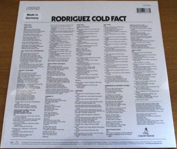 RODRIGUEZ Cold Fact 2019 European Pressing VINYL Record - Subterania